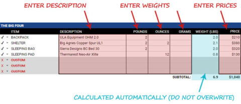 Backpacking Gear List Spreadsheet | Erik the Black's Backpacking Blog