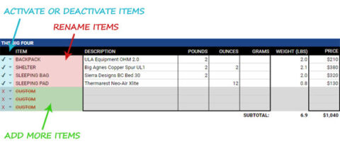 Backpacking Gear List Spreadsheet | Erik the Black's Backpacking Blog