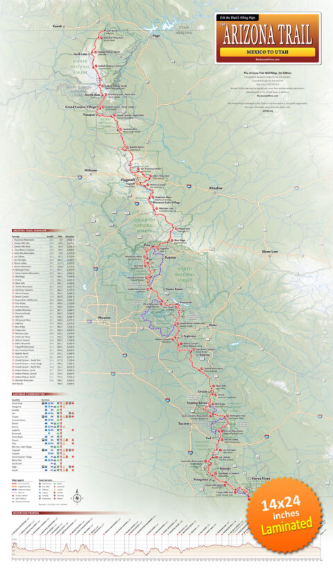 The Arizona Trail Map | Wall Map | Erik The Black's Hiking Maps