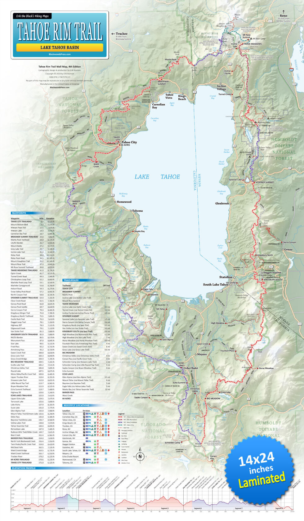 Lake Tahoe Trail Map | Tahoe Rim Trail | Erik the Black's Hiking Maps